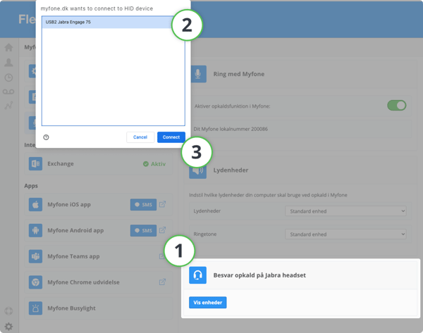 Hvordan forbinder jeg mit-Jabra headset på Myfone?